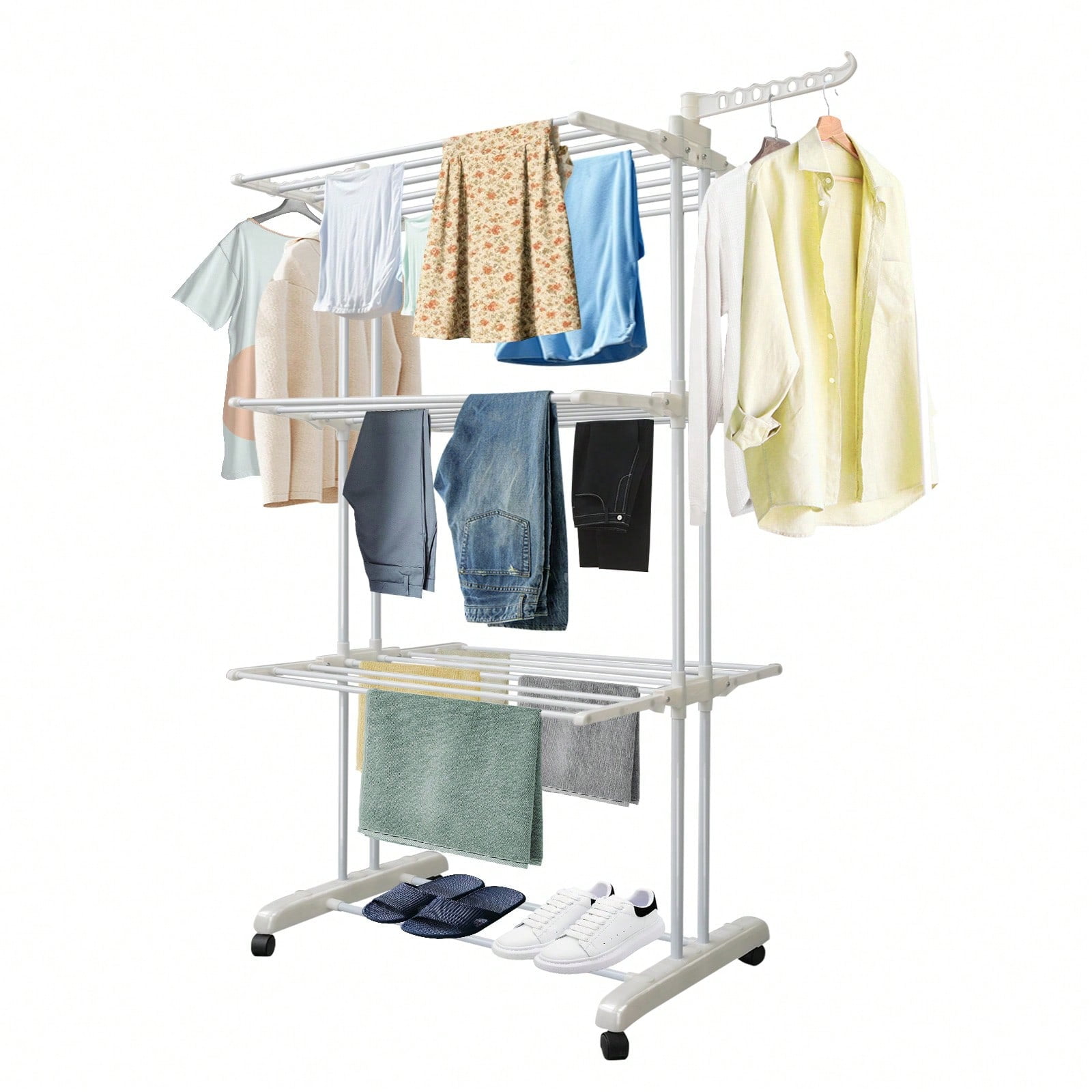Clothes Drying Rack Stand 4-Tier, Foldable Wings Laundry Garment Rack ...