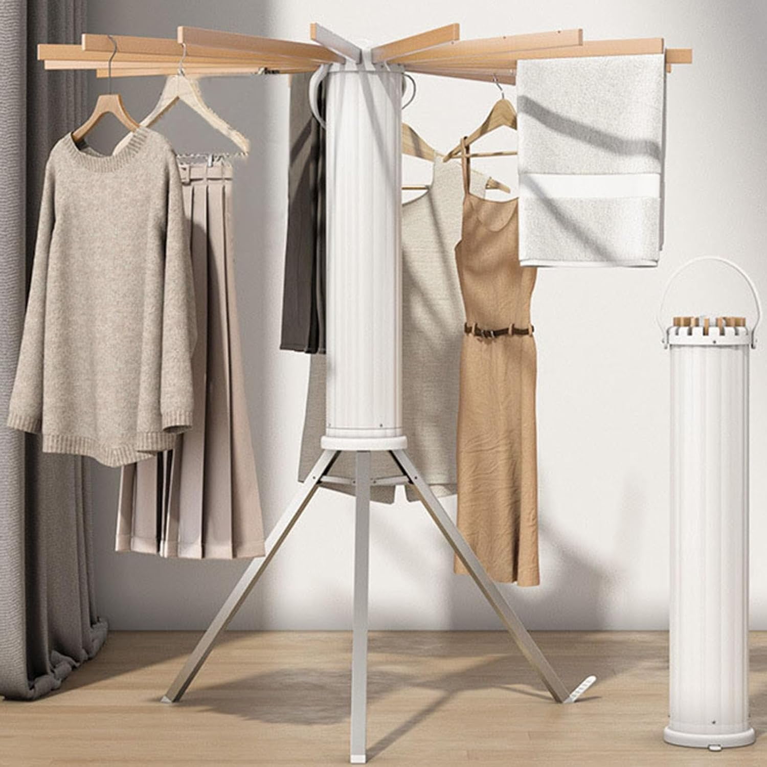 Clothes Drying Rack Tripod, Tripod Wooden Clothes Drying Rack with Foot ...
