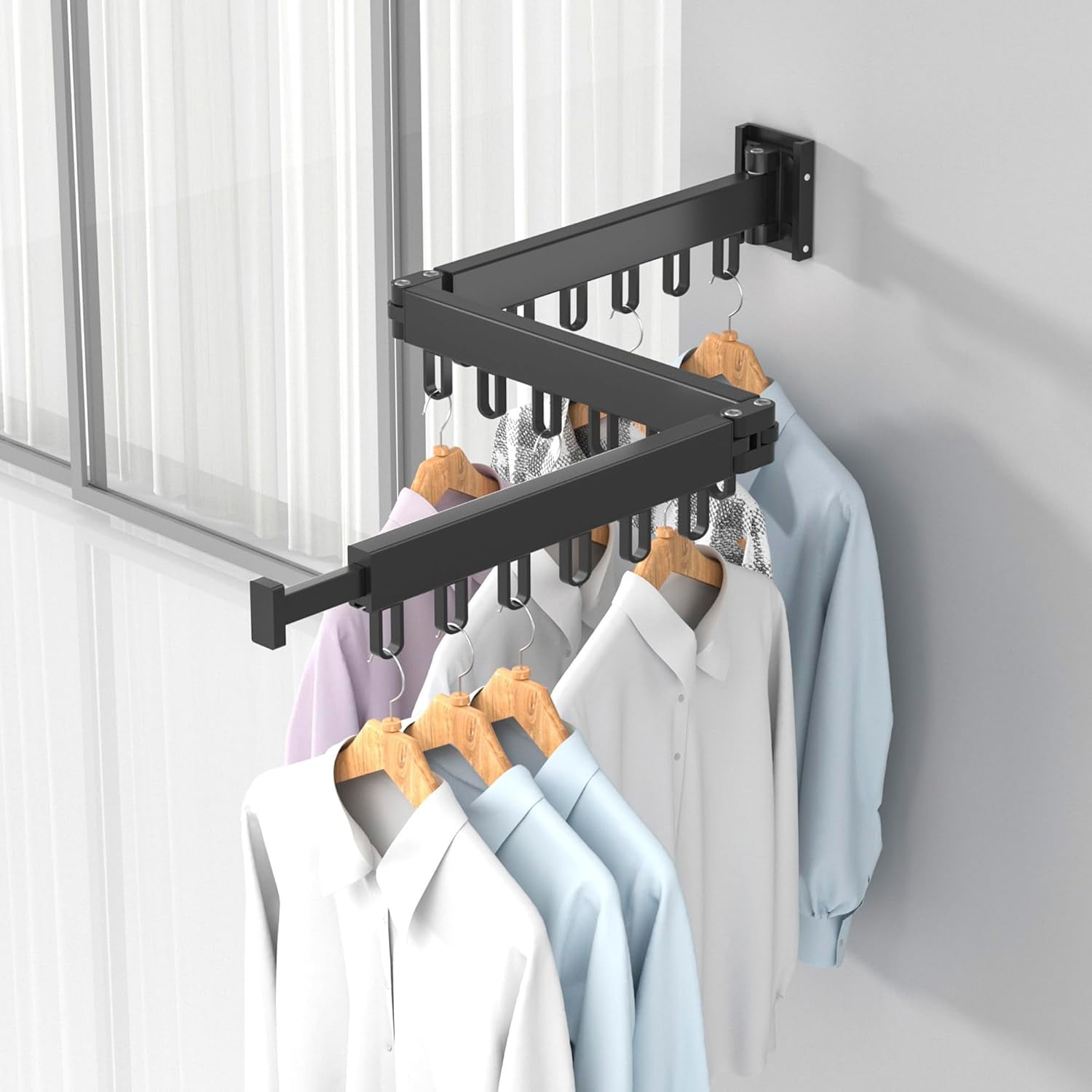 Clothes Drying Rack, Wall Mount, Retractable and Foldable with U-Hooks ...