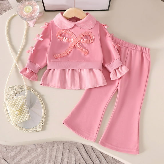 Clothes Girls 2 Pc Girl Outfits Long Sleeve Bowknot Top + Pants Fall ...