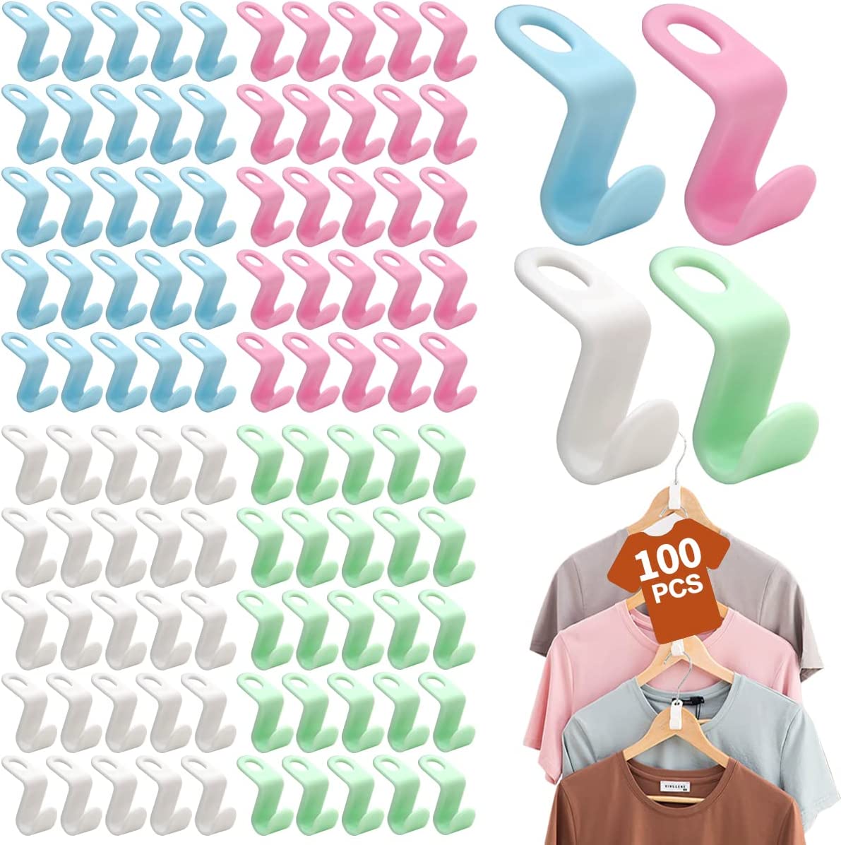 Clothes Hanger Connector Hooks 100 Pcs Space Saving Hooks for Hangers ...