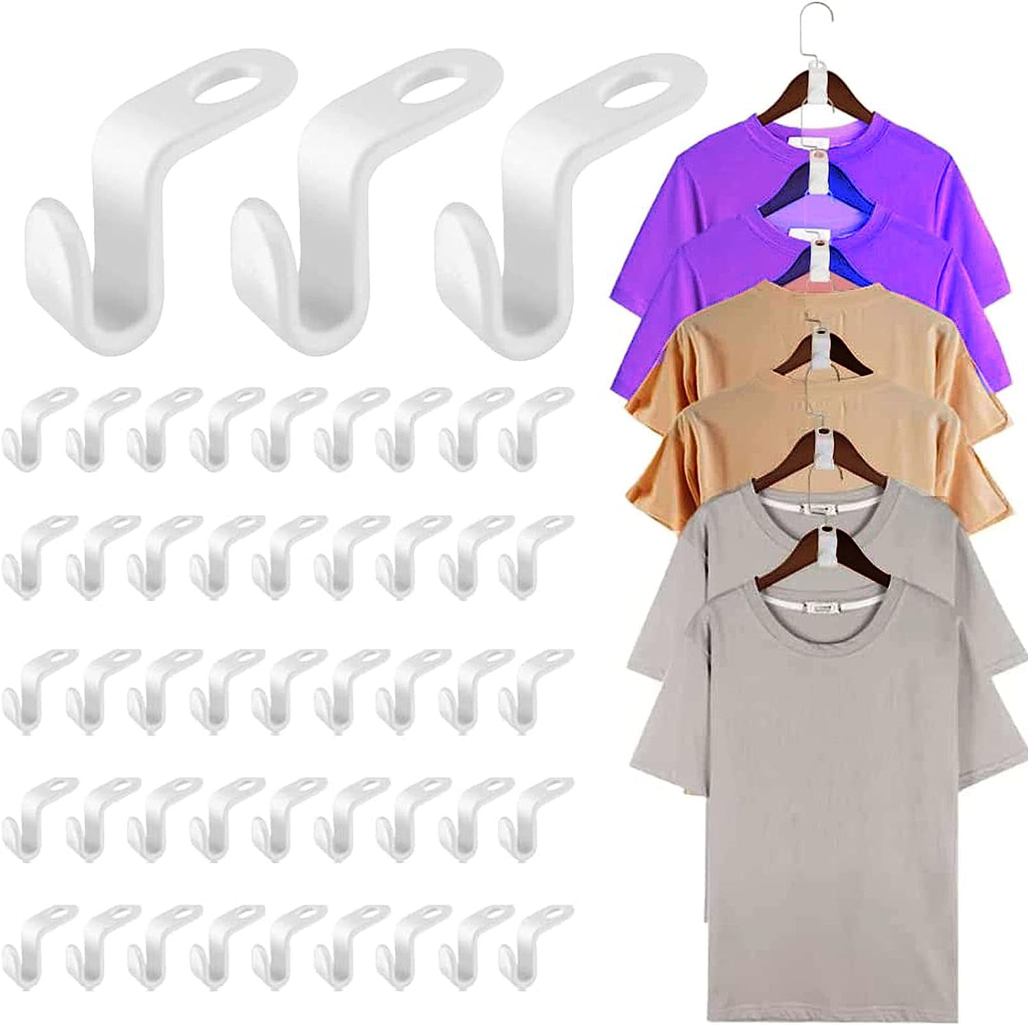 Clothes Hanger Connector Hooks 60PCS White Plastic Hooks Hanger ...