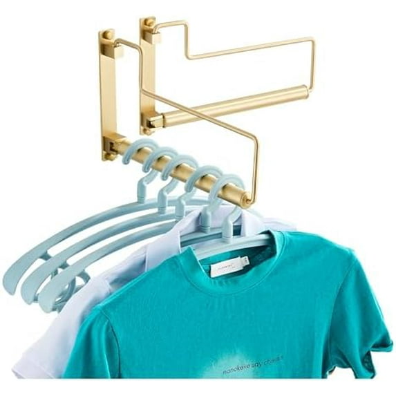 Clothes Hanger Gold Brushed Folding Clothes Drying Rack Wall-Mounted ...