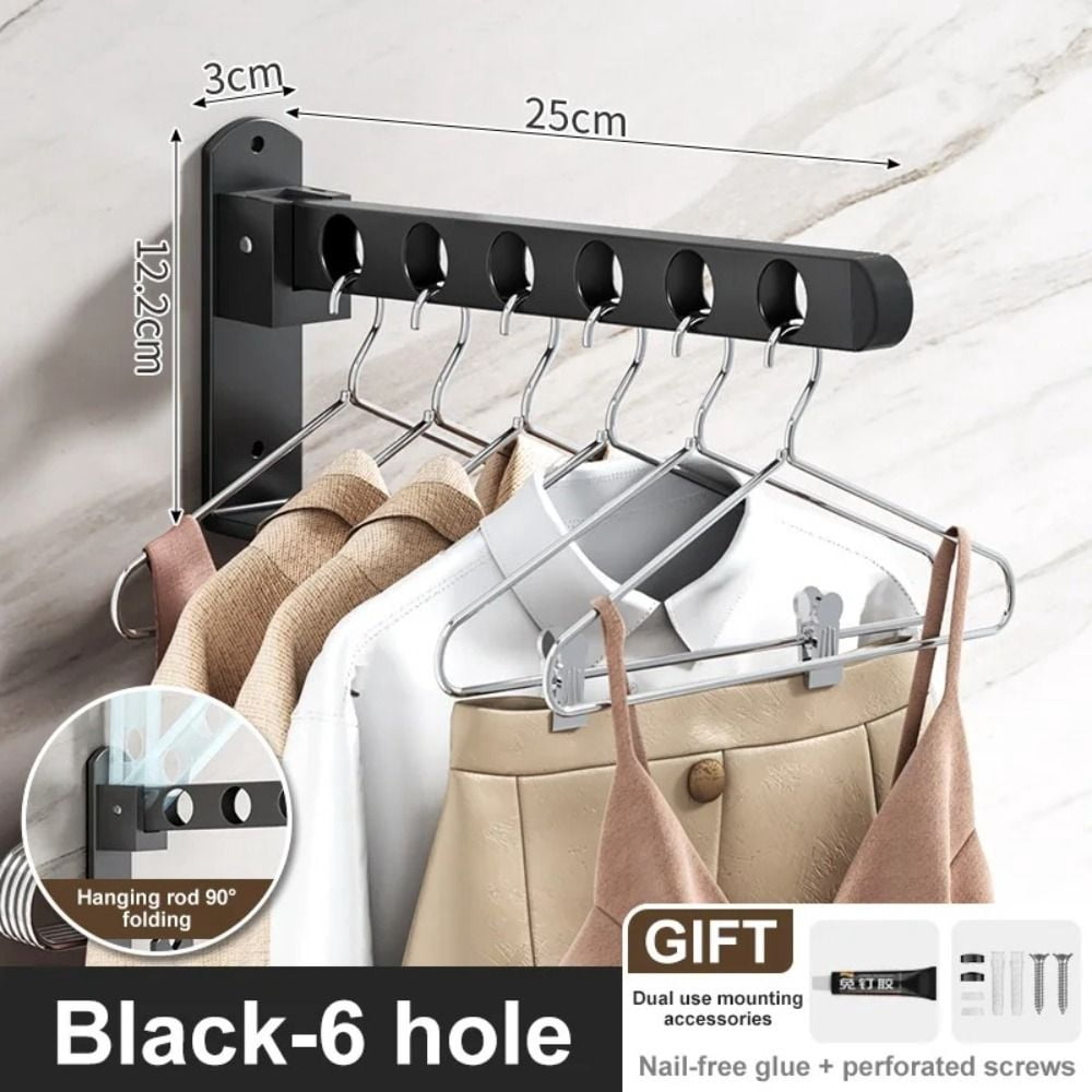 Clothes Hanger Punch Free Large Space with 8 Hole Hooks Retractable ...