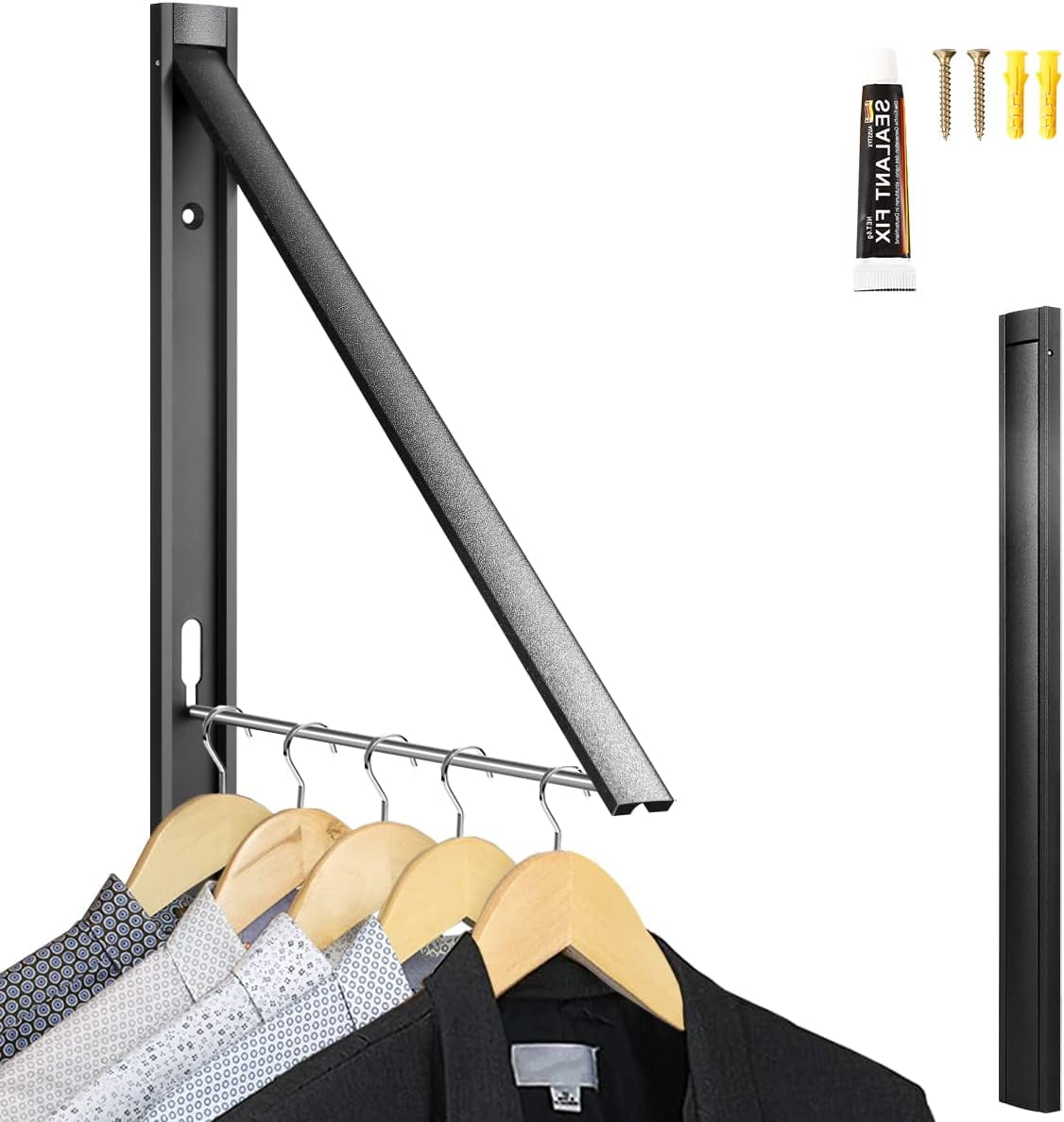 Clothes Hanger Rack Wall Mounted Folding Hanging Dryer Space Saving ...