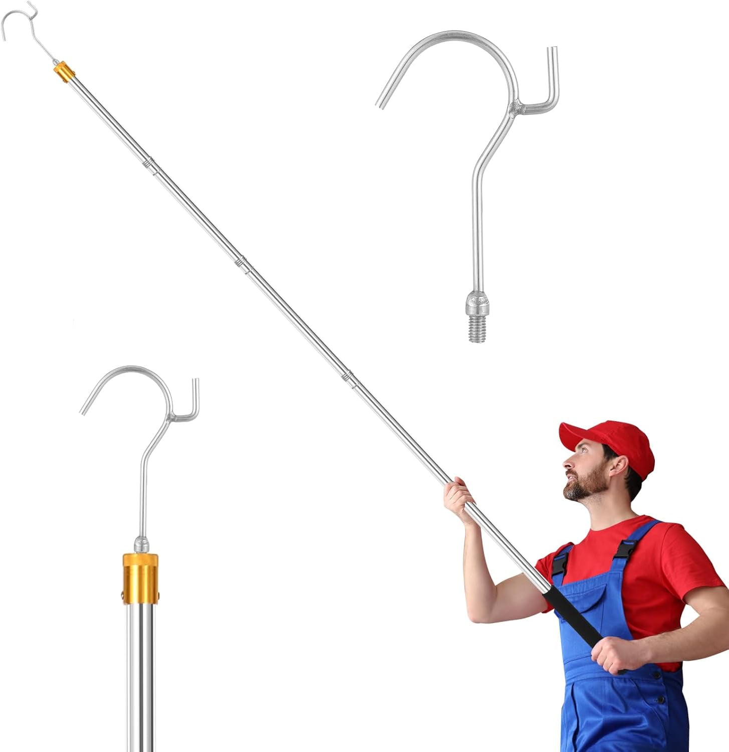 Clothes Hook Pole, Adjustable from 28 inches to 74 inches, Sponge ...
