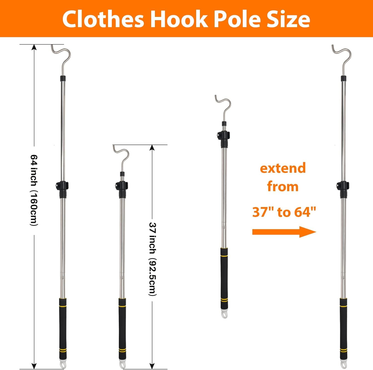 Clothes Hook Pole Heavy Duty,35 to 65In 2PC Garment Pole Hook Long ...