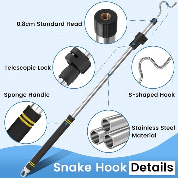 Clothes Hook Pole, High Reach Garment Hook 37“-63” Telescoping with 3 ...