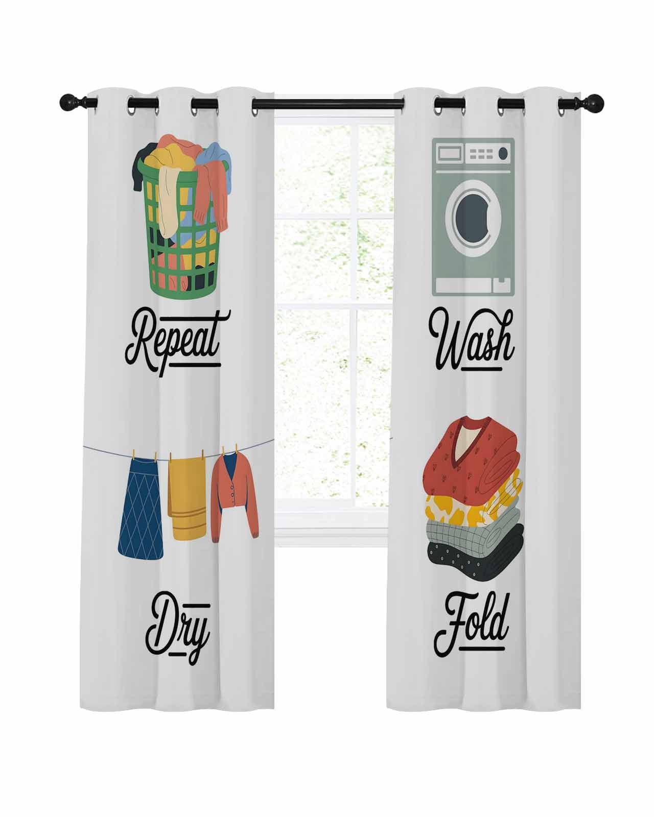 Clothes Laundry Blackout Curtains 63 Inch Length Repeat Wash Fold Dry ...