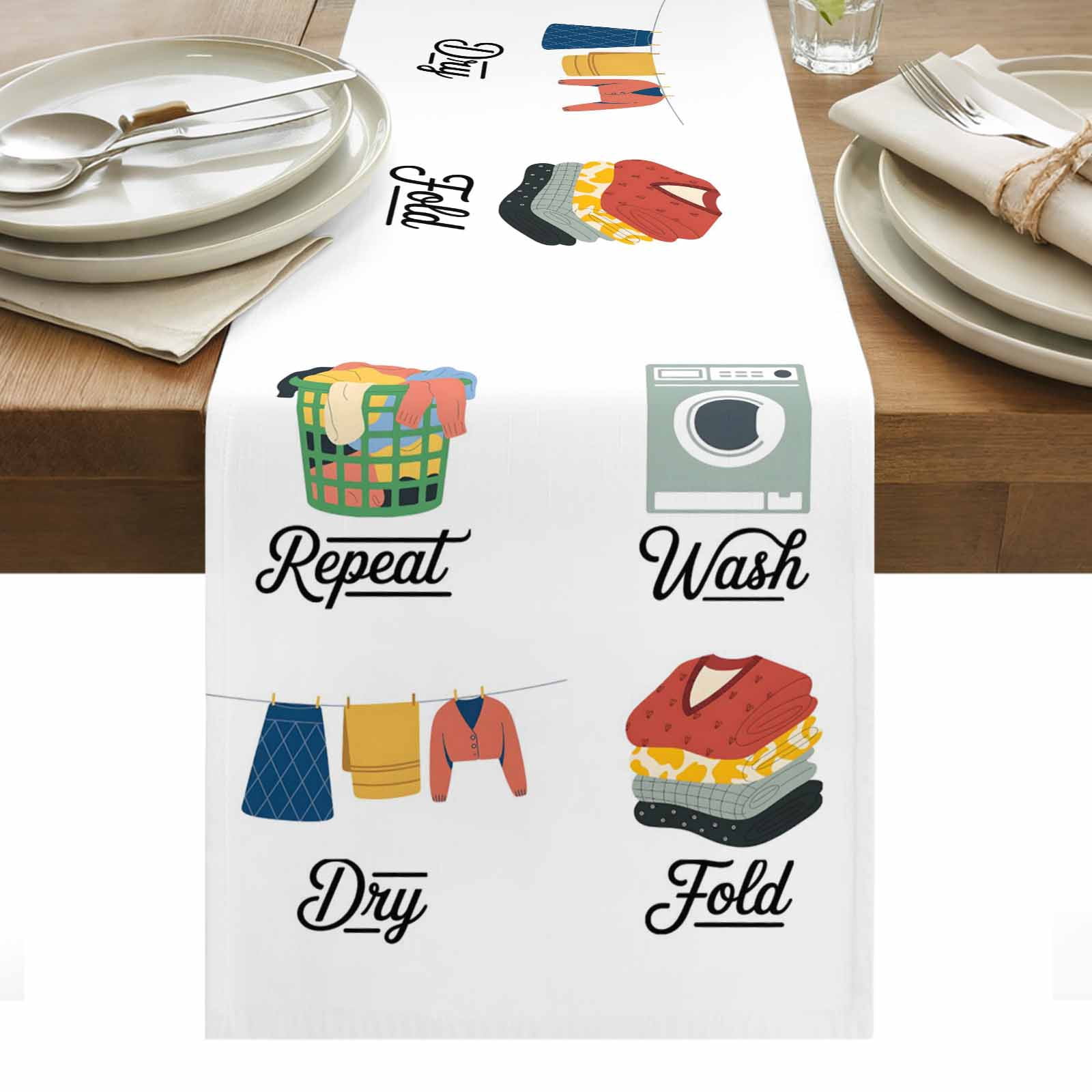 Clothes Laundry Cotton Linen Table Runner Repeat Wash Fold Dry Abstract ...