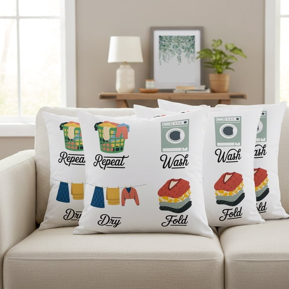 Clothes Laundry Pillow Covers Set of 4, Repeat Wash Fold Dry Abstract ...