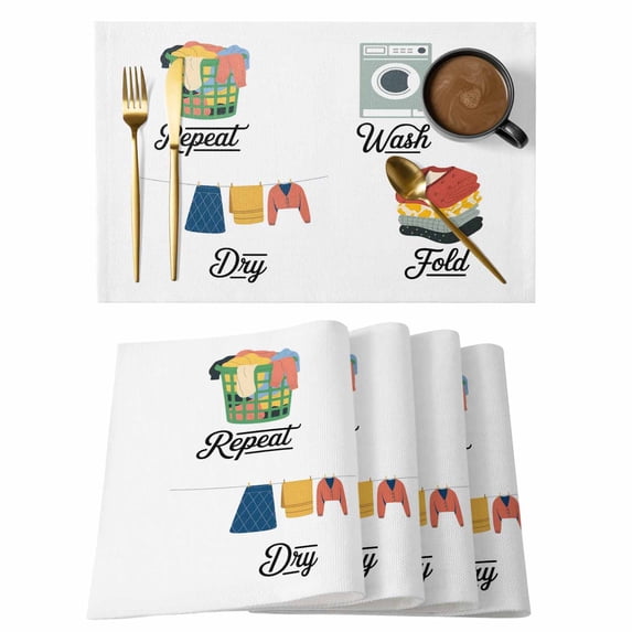 Clothes Laundry Placemats Set of 12 Repeat Wash Fold Dry Abstract Art ...