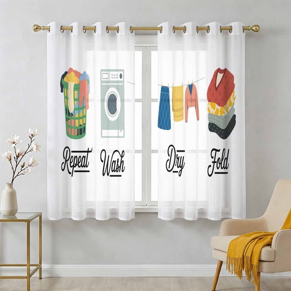Clothes Laundry Sheer Curtains 39 Inch Long 2 Panels, Repeat Wash Fold ...