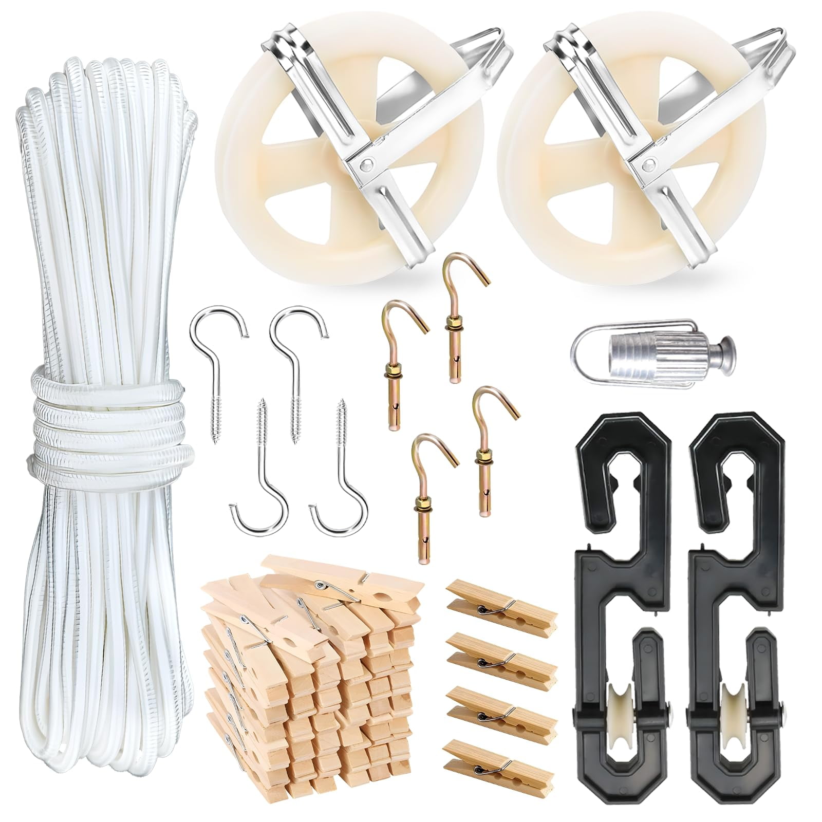 Clothes Line Outdoors, Clothes Line Pulley Kit Include 164ft Polyester ...
