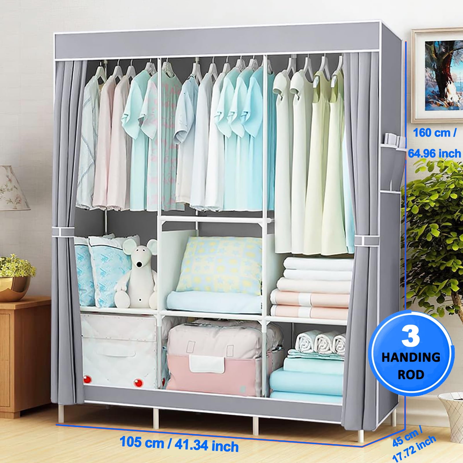 Clothes Organizer 3 Hanging Rod Shelf Closet Organizer with Shelf ...