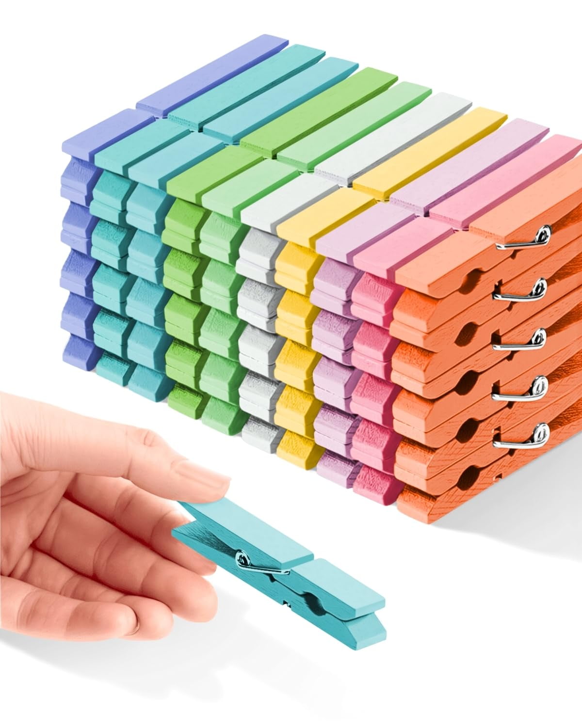 Clothes Pins Wooden 50-Pack Pastel Colors, Decorative Pegs for Hanging ...