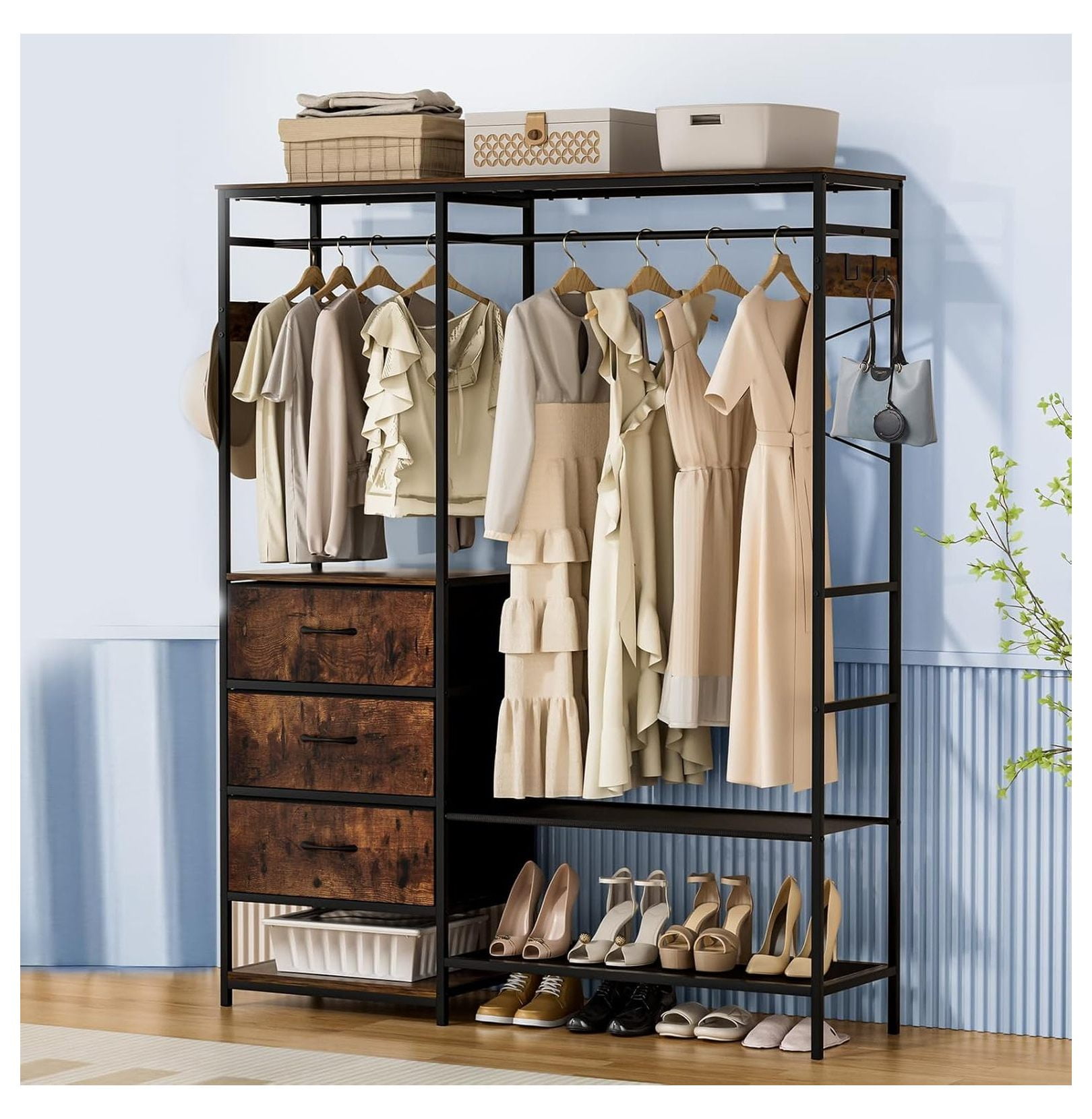 Clothes Rack with 3 Drawers & 5 Storage Shelves Heavy Duty Clothing ...