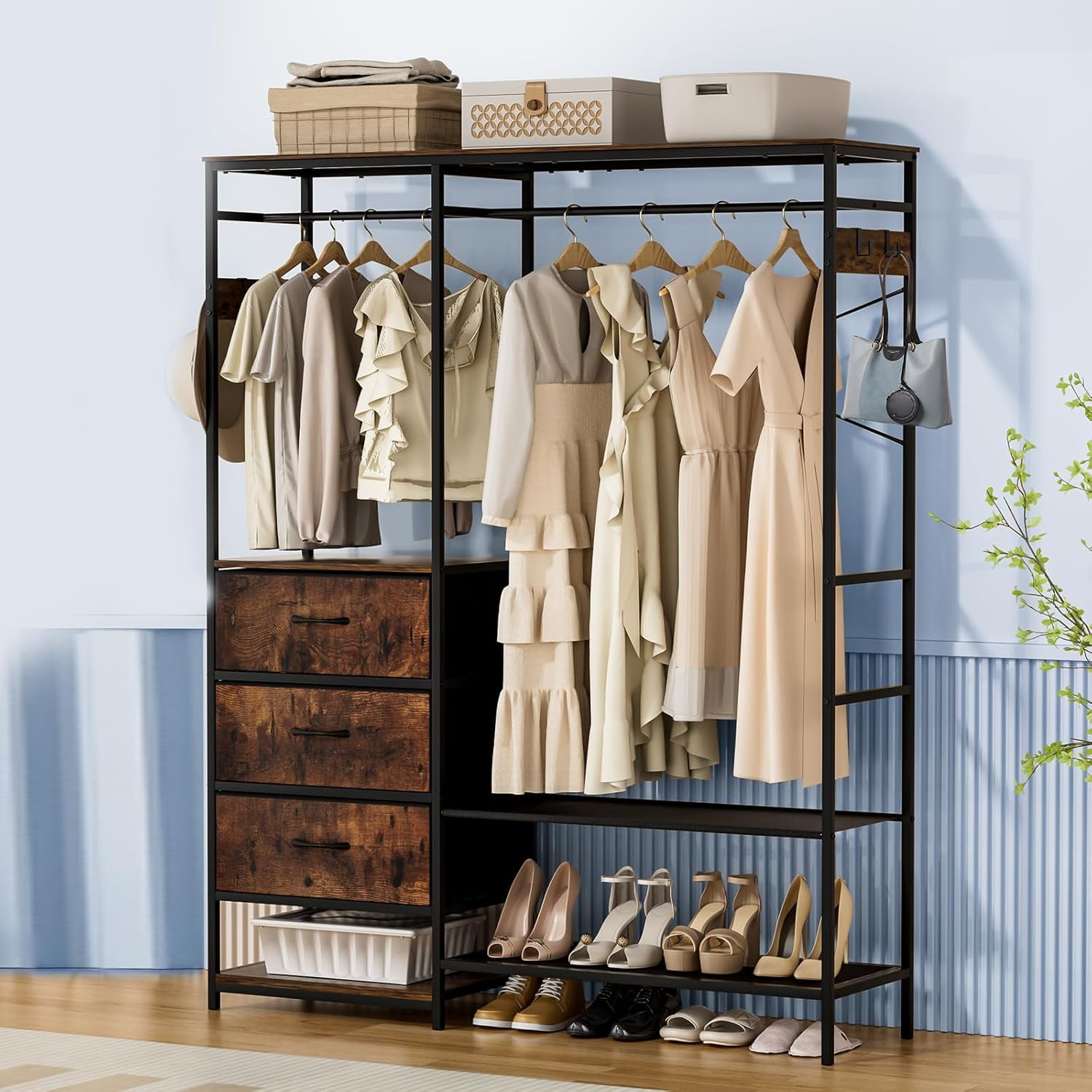Clothes Rack with 3 Drawers & 5 Storage Shelves Heavy Duty Clothing ...