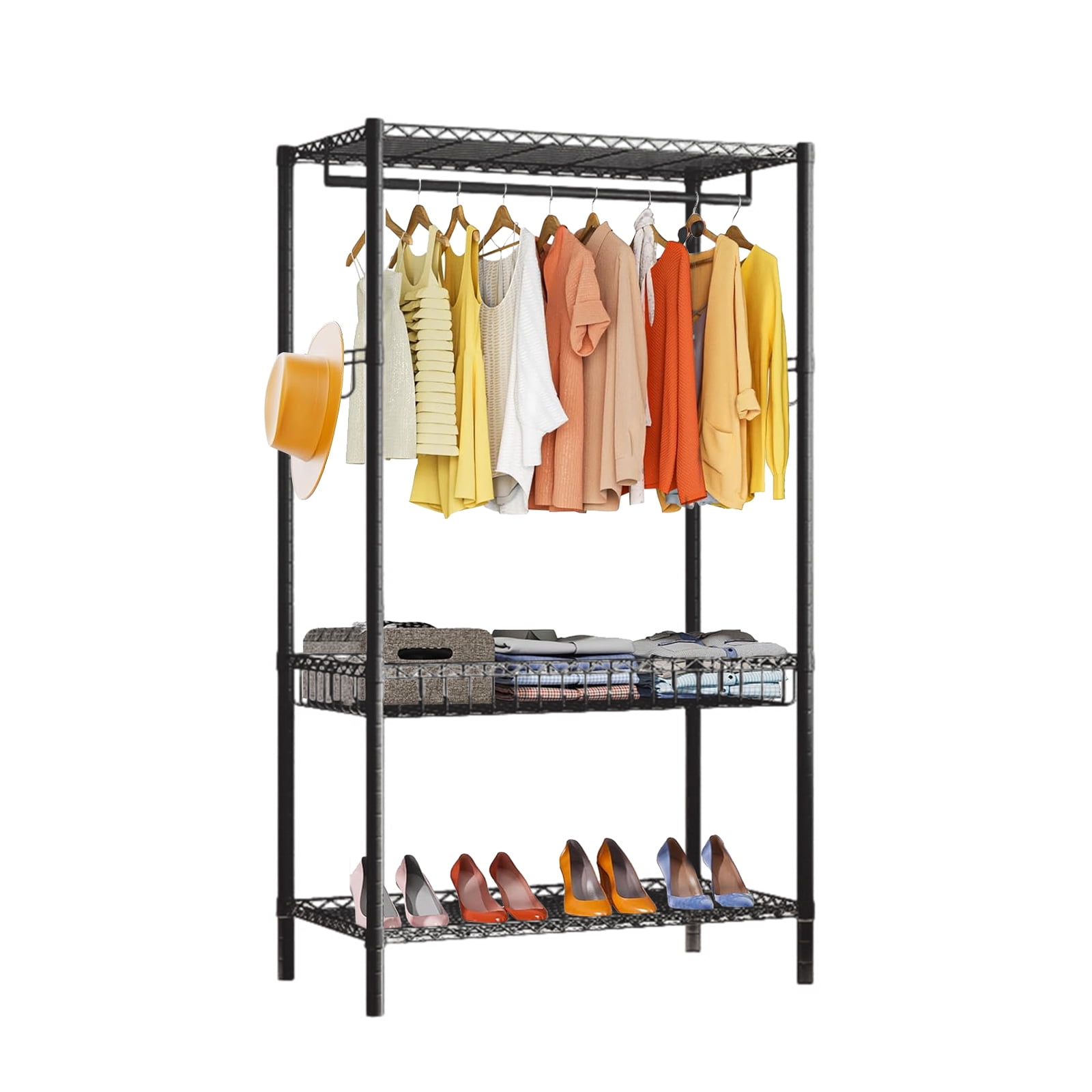 Clothes Rack,3 Tier Heavy Duty Garment Rack with 2 Shelves And 1 Hang ...