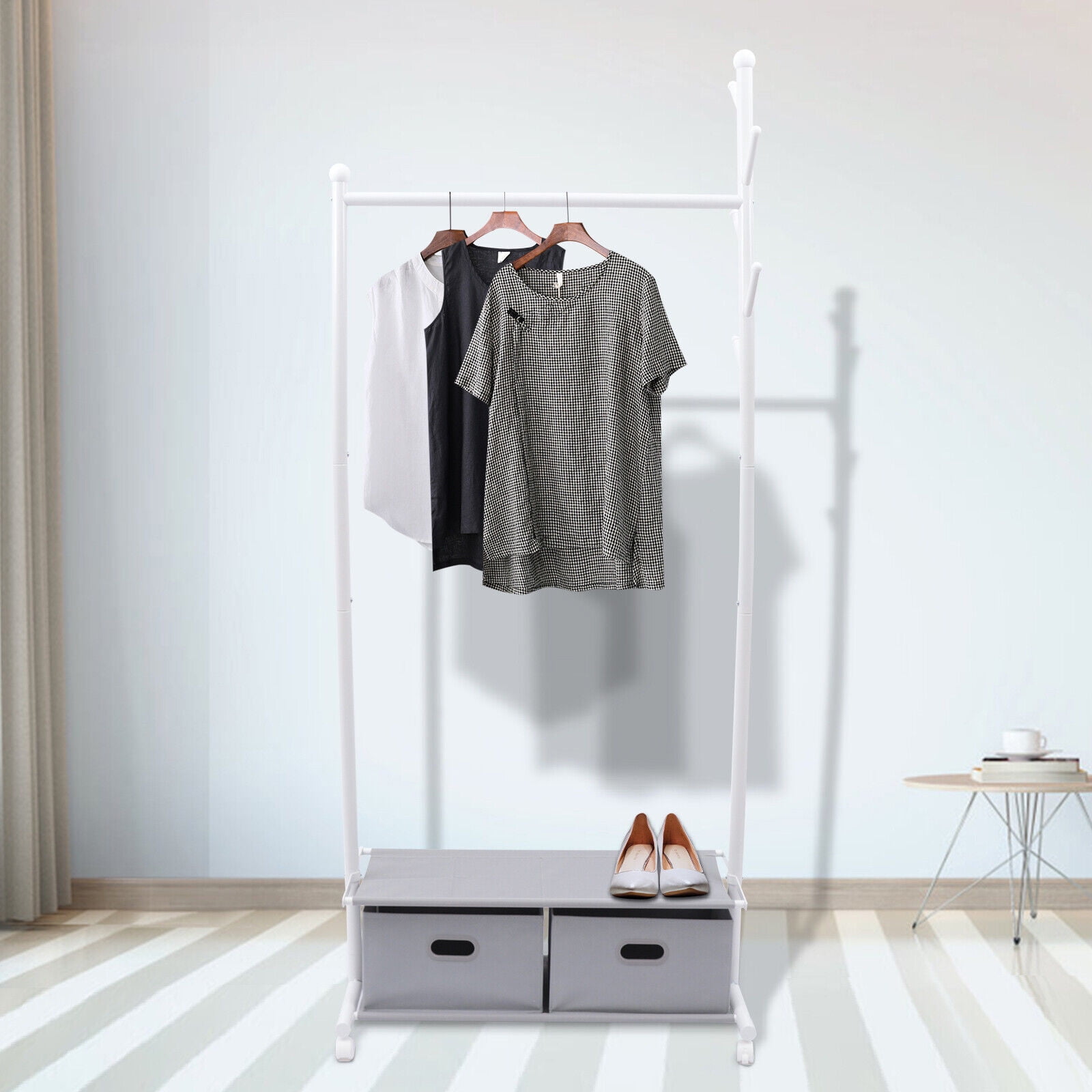 Clothes Rack 3-in-1 Coat Rack Rolling Garment Rack with Bottom Shelf ...