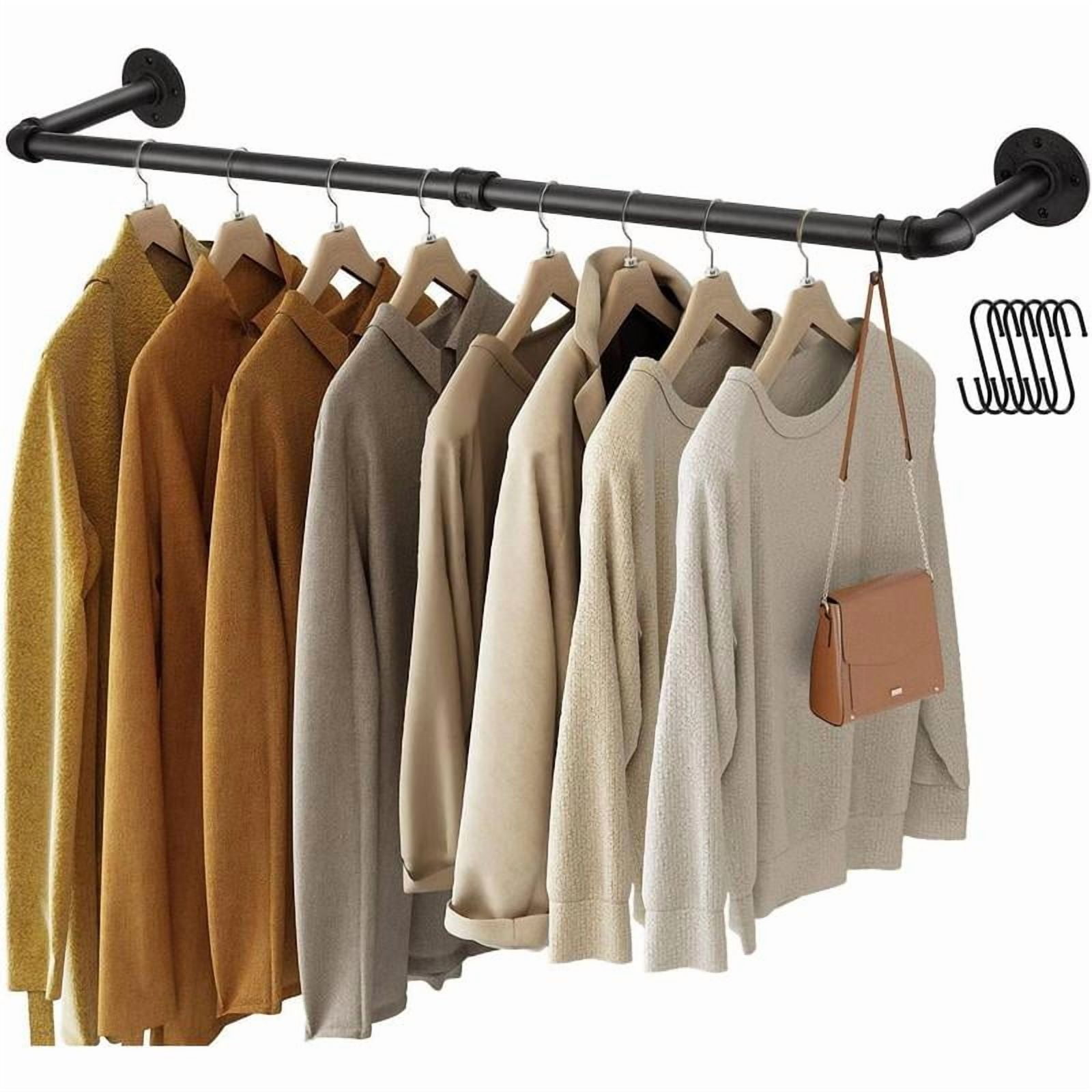 Clothes Rack, 36.2 Inch Industrial Pipe Wall Mounted Rack, Space-Saving ...