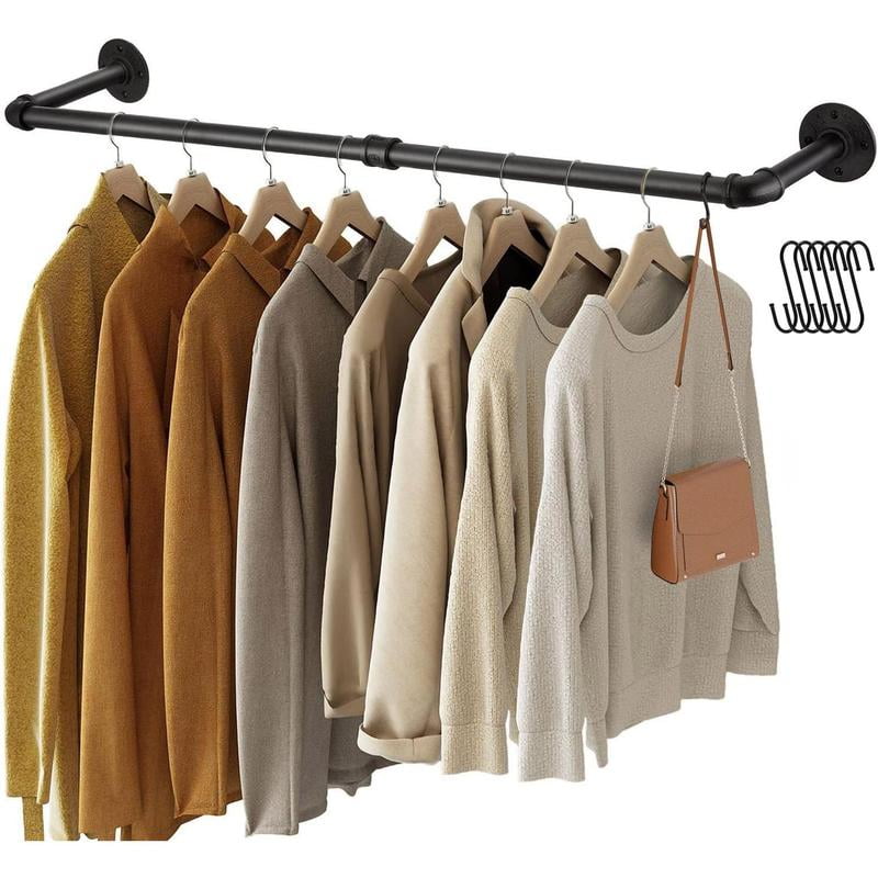 Clothes Rack, 36.2 Inch Industrial Pipe Wall Mounted Rack, Space-Saving ...