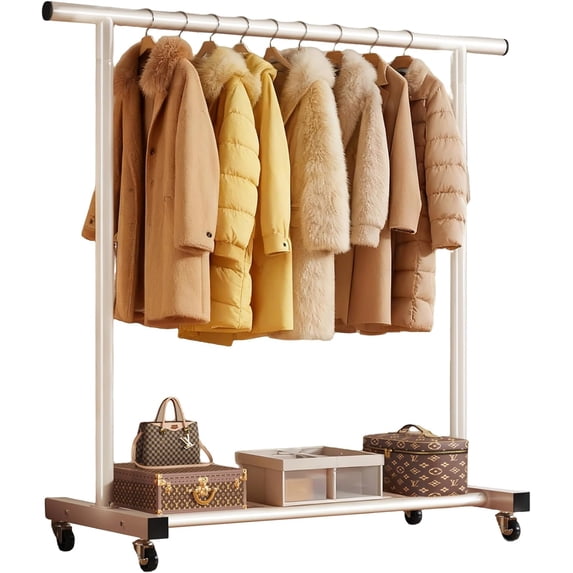 Clothes Rack, 59" Heavy Duty Metal Rolling Garment Rack with Wheels ...