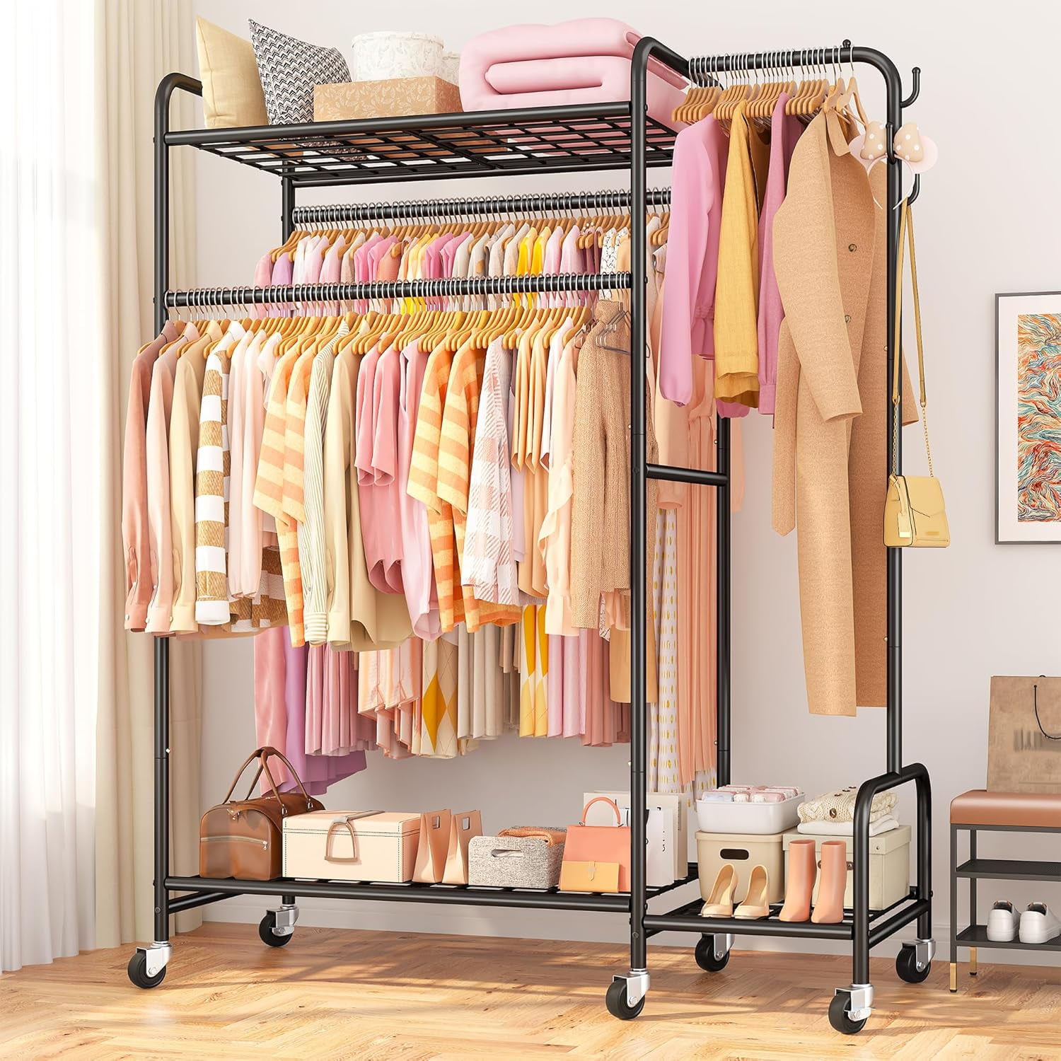 Clothes Rack 74" H Heavy Duty Clothing Rack With Shelves, 650LBS ...