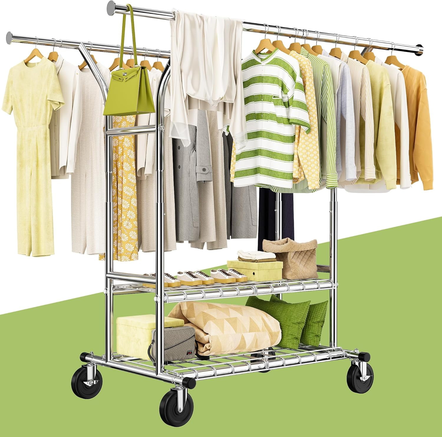Clothes Rack, Clothing Rack with Wheels 640 LBS Adjustable Garment Rack ...