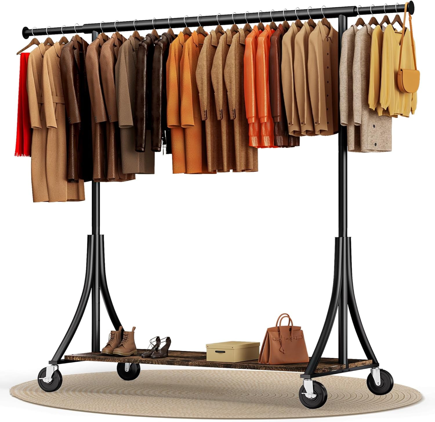 Clothes Rack, Clothing Rack with Wood Shelves 500 LBS Heavy Duty ...