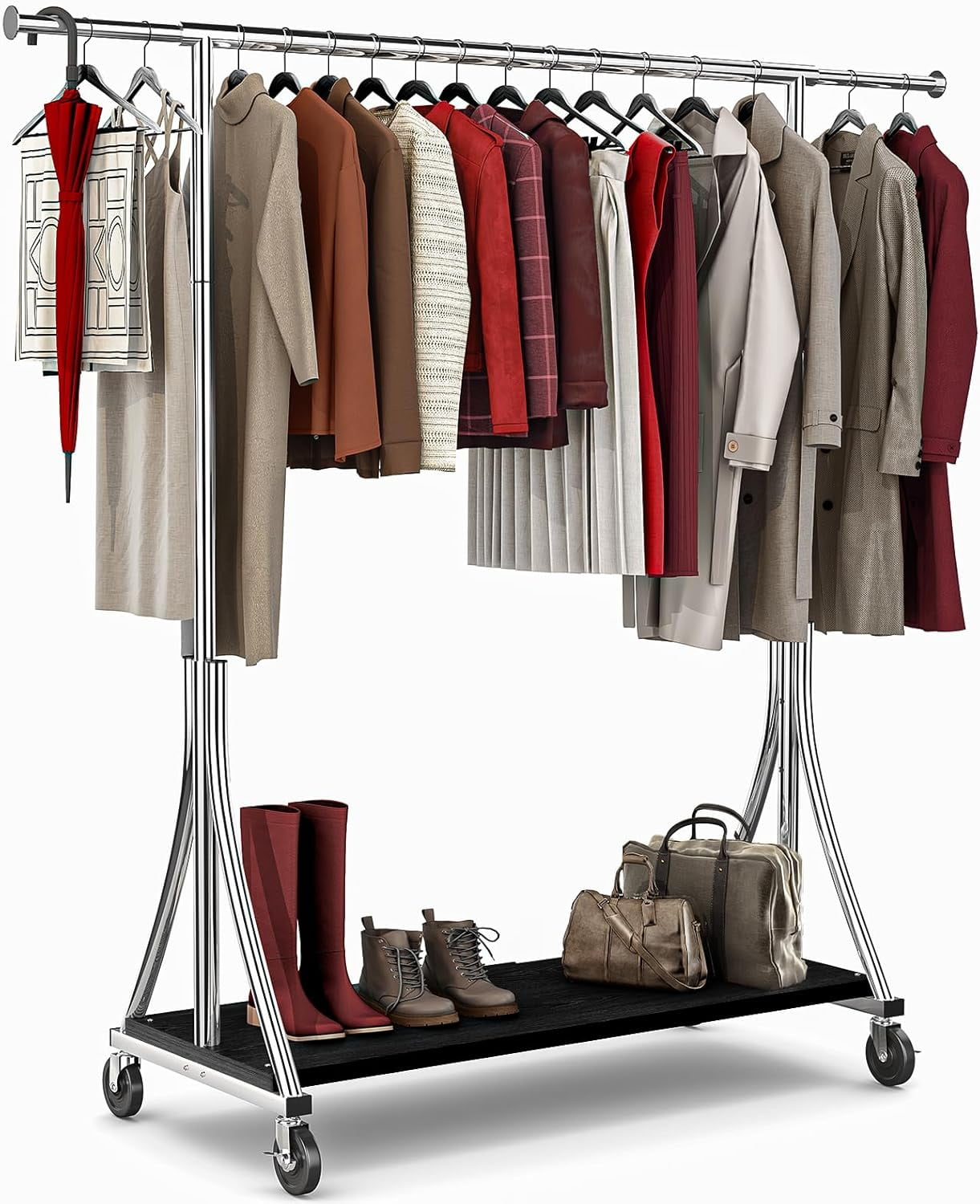 Clothes Rack, Clothing Rack with Wood Shelves Load 500 LBS Heavy Duty ...