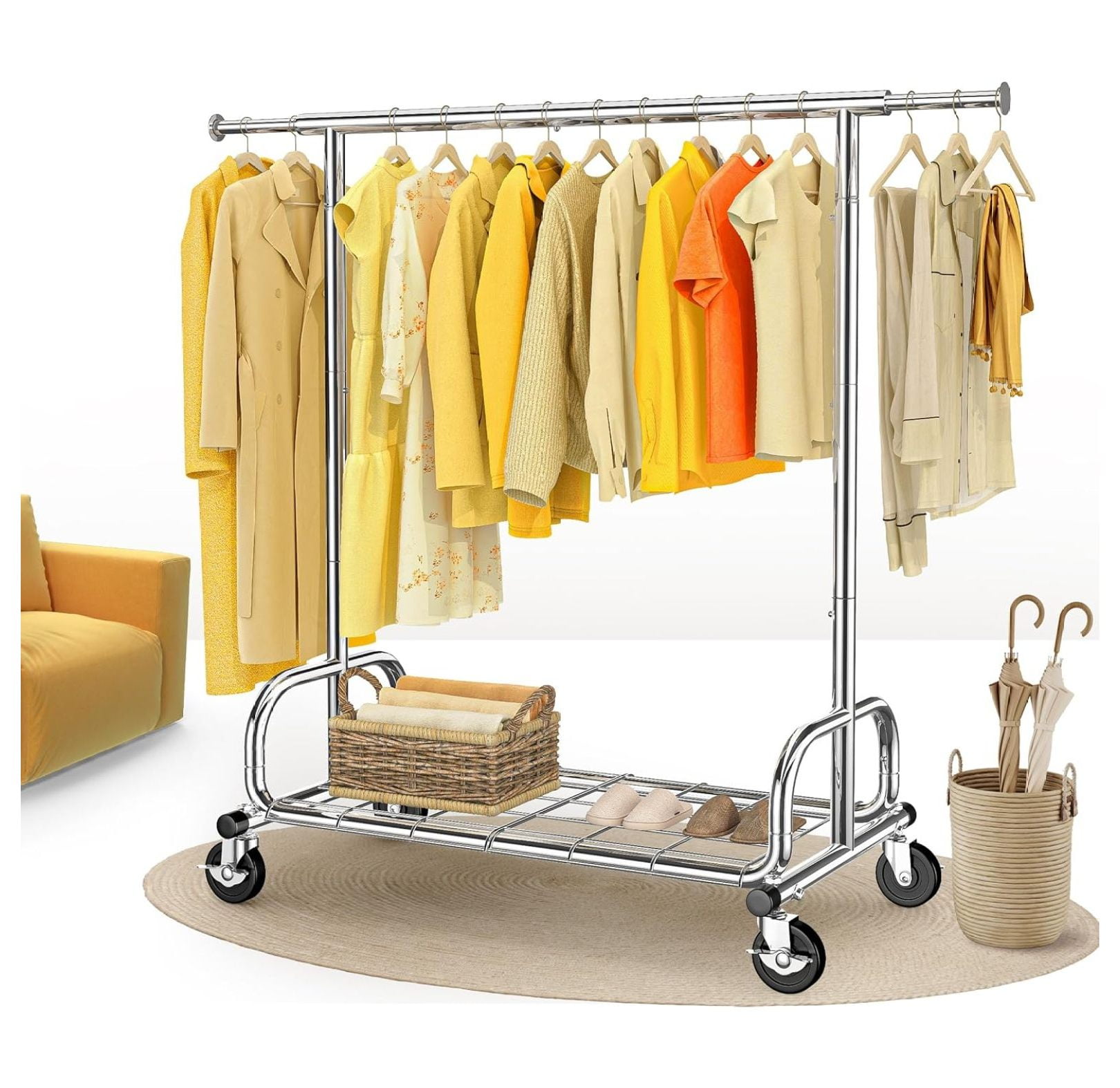 Clothes Rack Clothing Racks, Heavy Duty Garment Rack with Lockable ...
