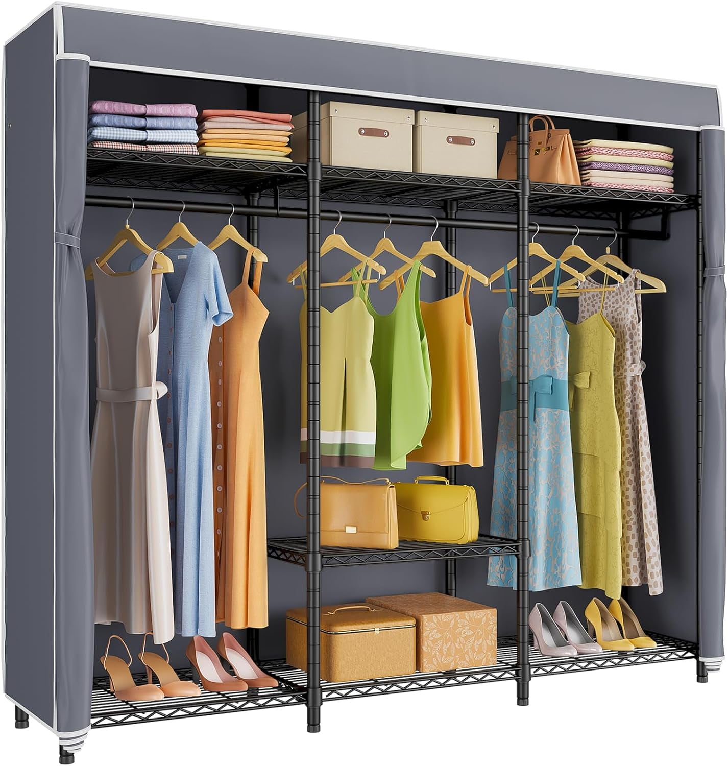 Clothes Rack with Cover, Heavy Duty Garment Rack with Oxford Fabric ...