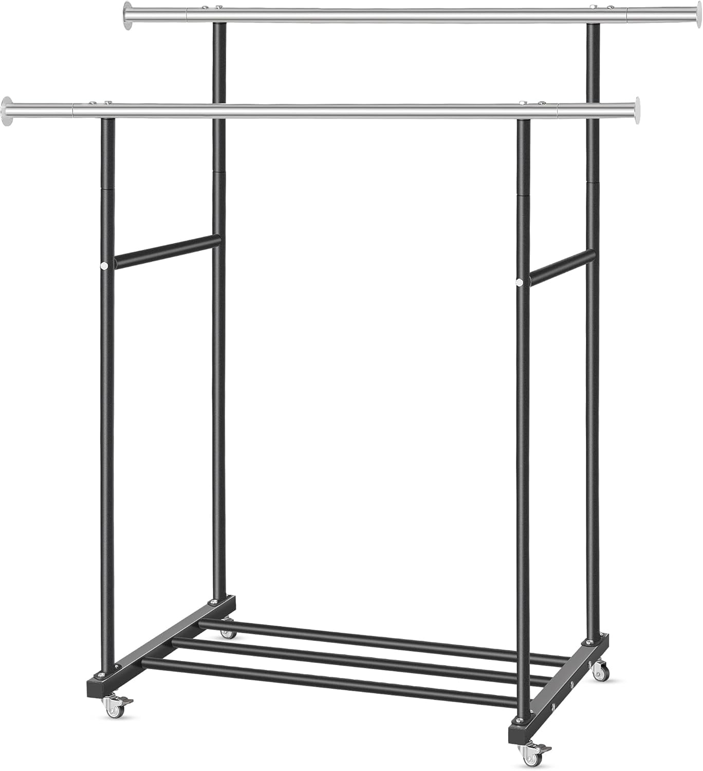 Clothes Rack, Double Clothing Rack with Wheels and Extra Wide Bottom ...