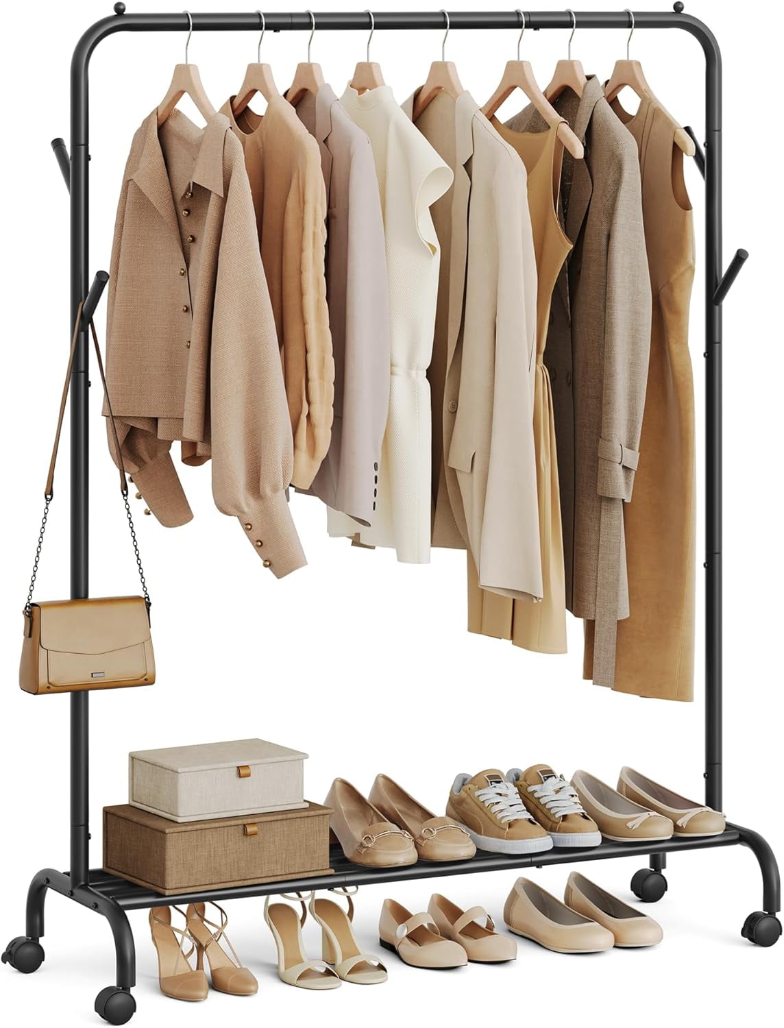 Clothes Rack, Double-Rod Clothing Rack with Wheels, Heavy-Duty Metal ...