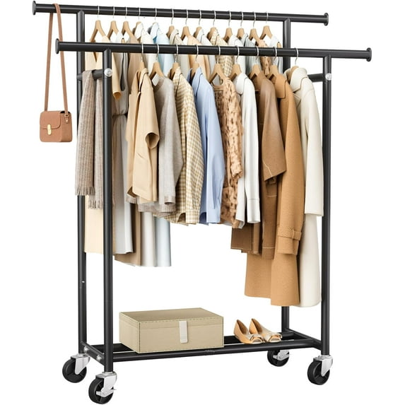 Clothes Rack, Double Rods Rolling Clothing Rack for Hanging Clothes ...