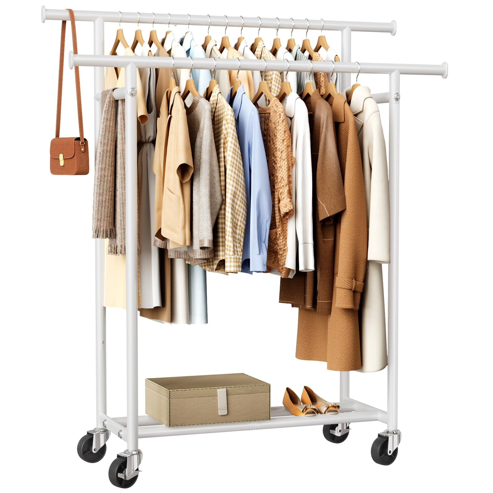 Clothes Rack, Double Rods Rolling Clothing Rack for Hanging Clothes ...