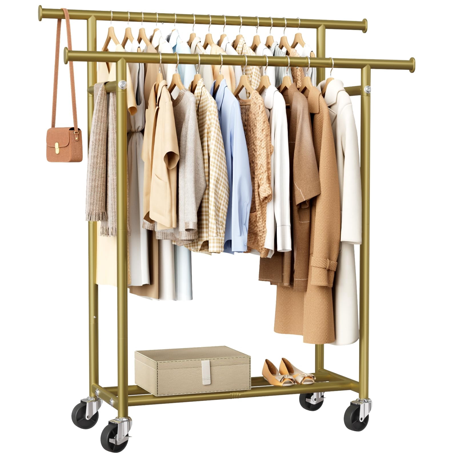 Clothes Rack, Double Rods Rolling Clothing Rack for Hanging Clothes ...