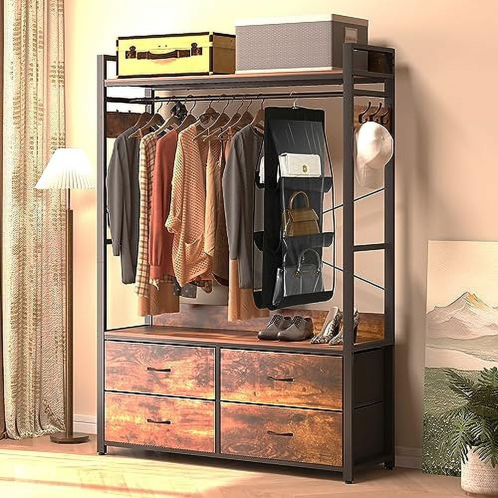 Clothes Rack with Drawers,Garment Rack with Shelves and Hanging Rod ...