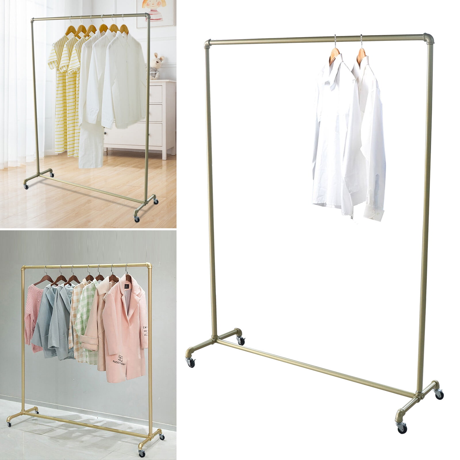 Clothes Rack, Free-Standing Coat Rack, Coat Rack Gold Galvanized Pipe ...