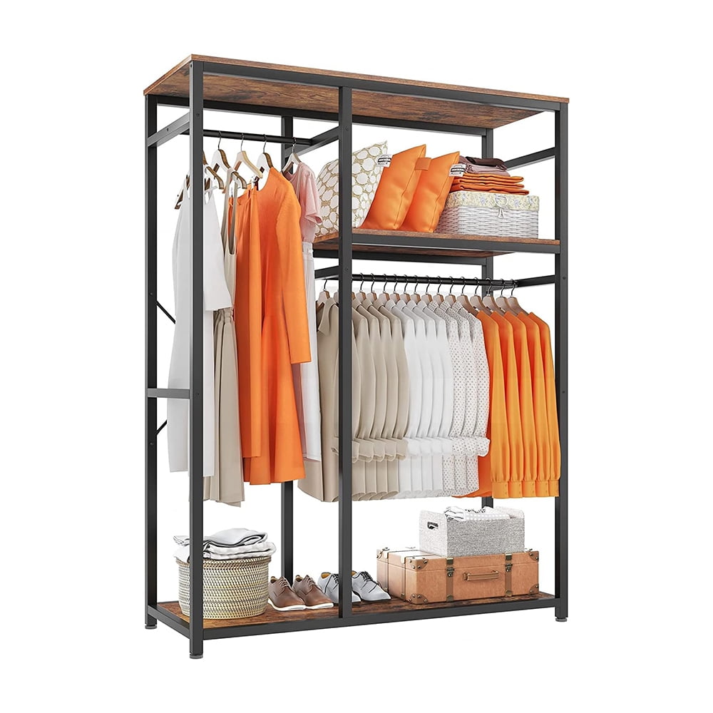 Clothes Rack, Freestanding Garment Rack with 2 Hanging Rods, Portable ...