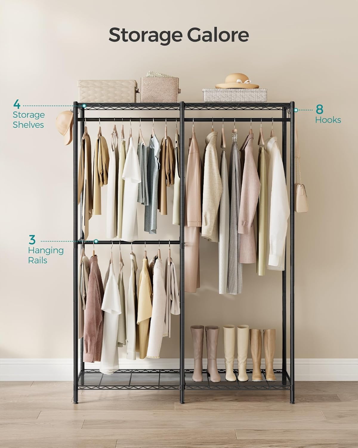Clothes Rack, Freestanding Wardrobe Closet, Metal Clothing Racks, Heavy ...