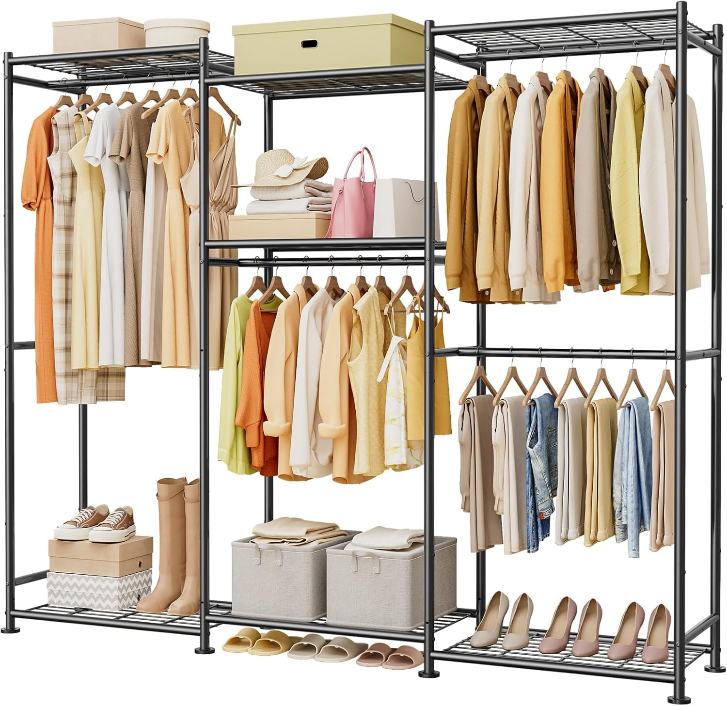 Clothes Rack, Freestanding Wardrobe Closet Organizer with 7 Shelves and ...