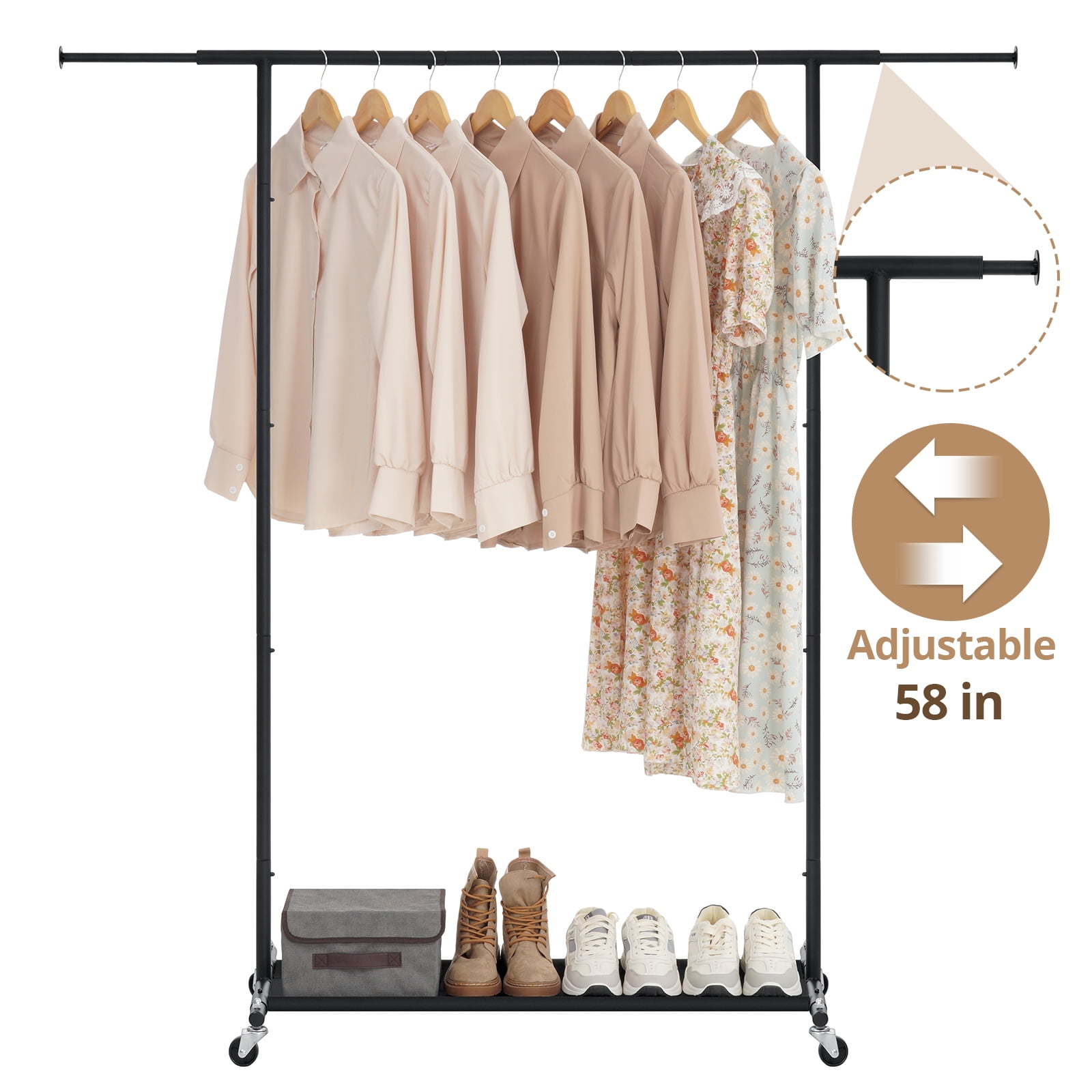 HONEIER Adjustable Rolling Garment Rack, 45.3-58in, Portable for Home ...