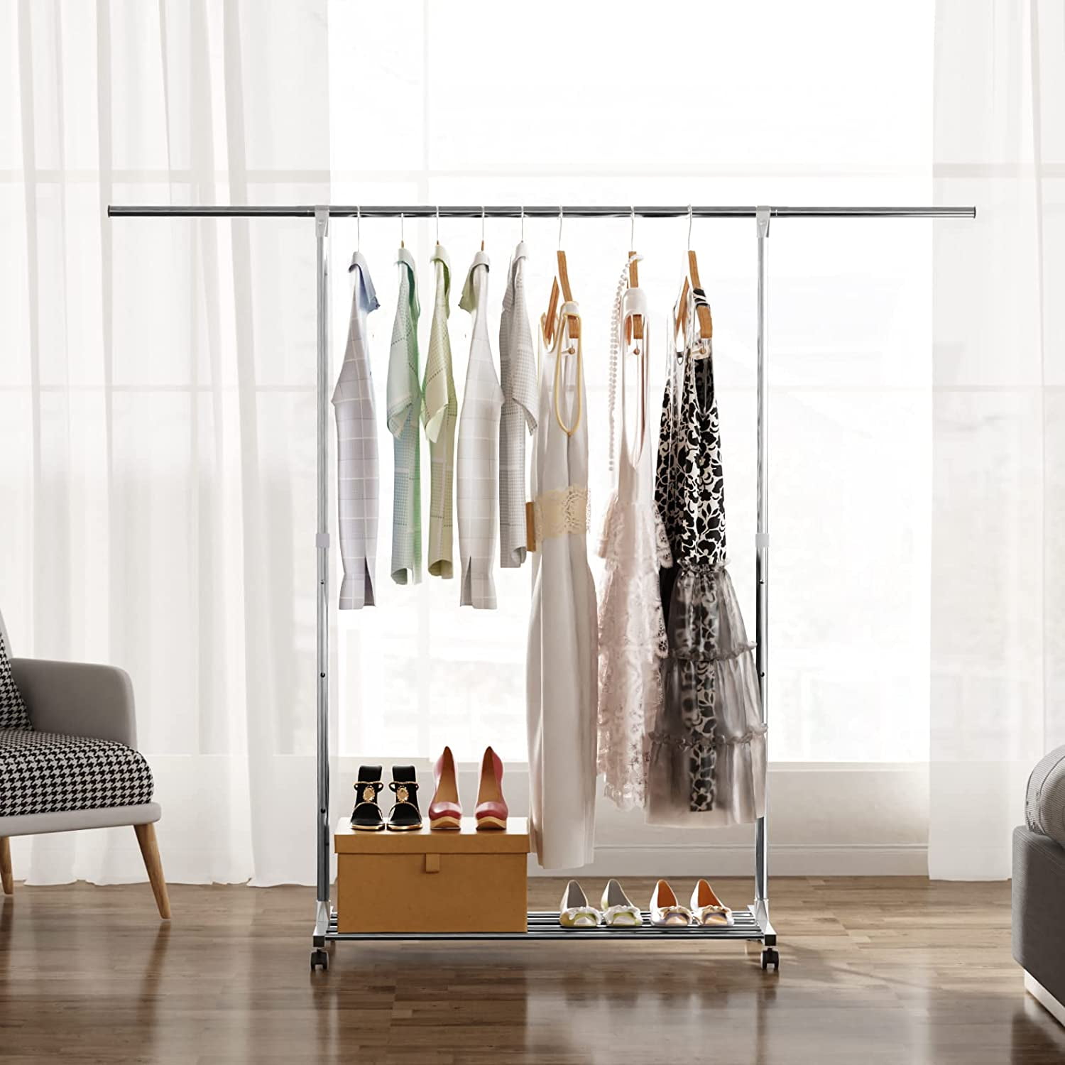 Biutee 71in Clothes Rack with Movable Caster, Adjustable Shelves, 63in ...