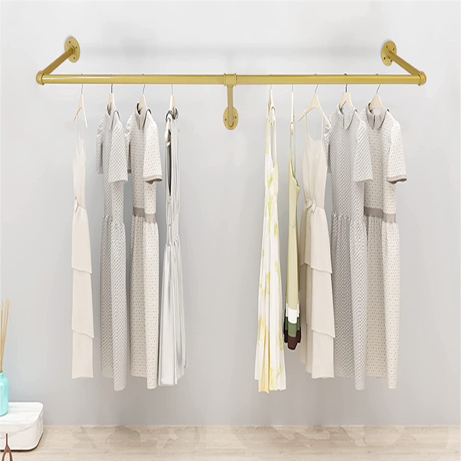 Clothes Rack,Gold Industrial Pipe Wall Mounted Garment Rack Space ...