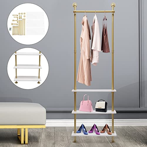 Clothes Rack Gold Industrial Vintage Style Sorted Storage Three Shelves ...
