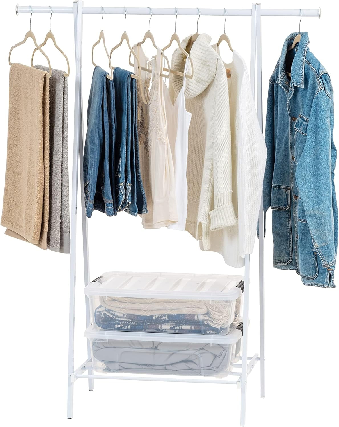 Clothes Rack for Hanging Clothes with 4 Wood Shelves, Freestanding ...