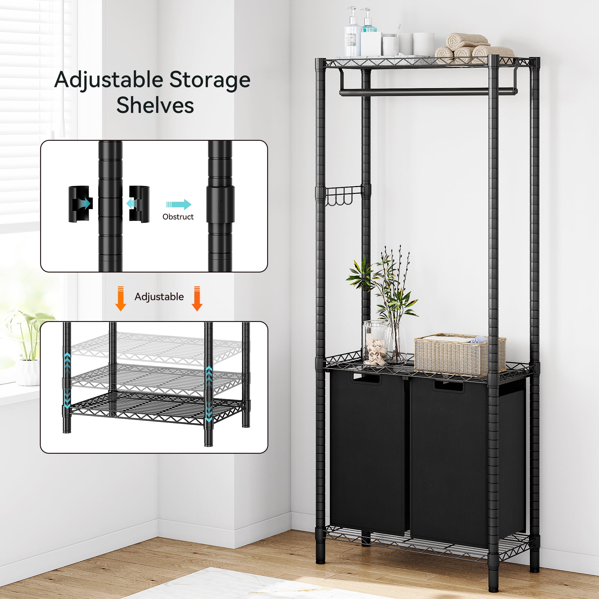 Clothes Rack for Hanging Clothes Capacity with Laundry Sorter 2 Section ...