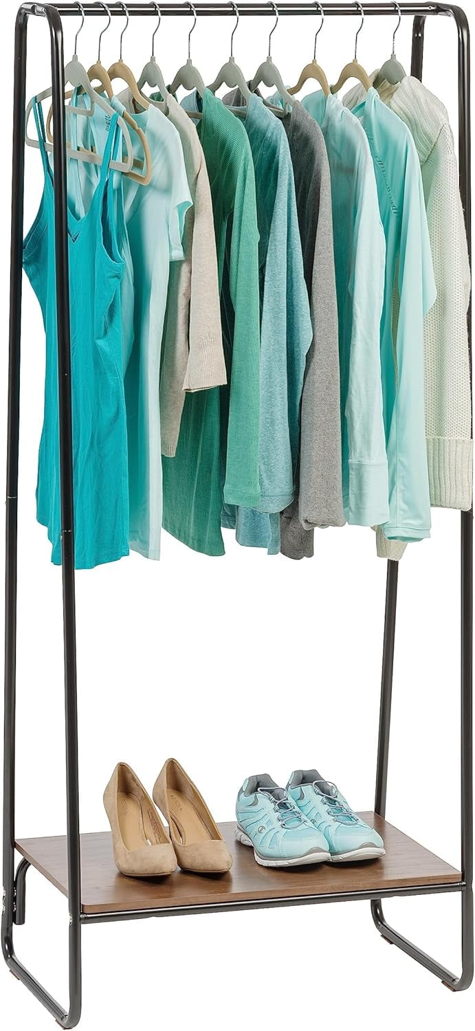 Clothes Rack for Hanging Clothes with Bottom Wood Shelf, Freestanding ...